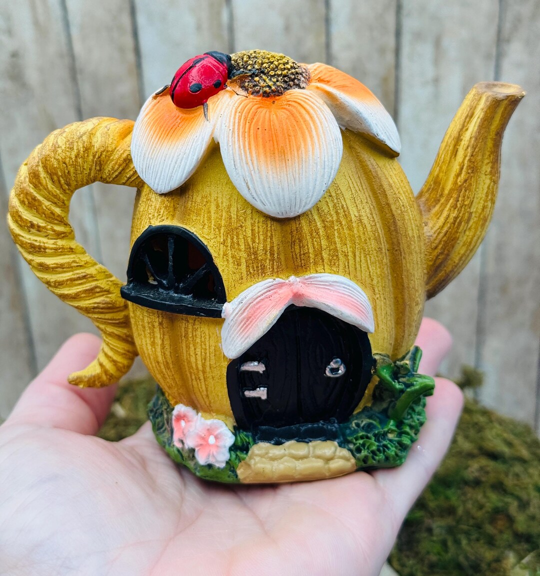 Fairy Garden Tea Pot House Miniature Pink Flower Cake Topper Tea Party ...