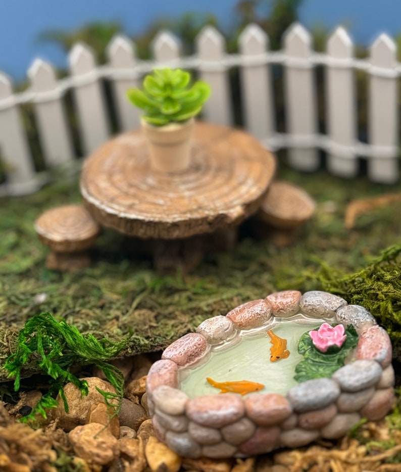 Fairy Garden Mini Koi Fish Pond Terrarium Gnome Garden Diorama Aquarium ...