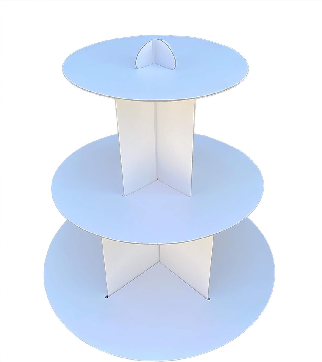 3-tier White Round Cardboard Cupcake Stand Dessert Tower Treat Stacked ...