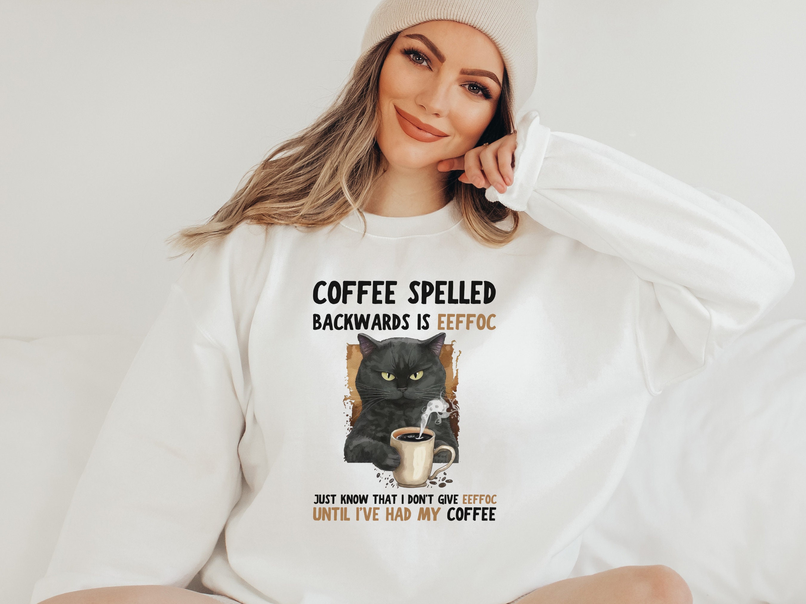 Coffee Spelled Backwards is EEFFOC Sweatshirt Cat Owner Gift - Etsy