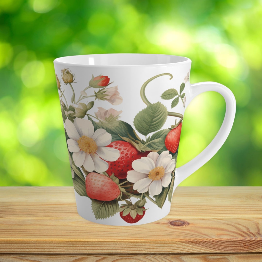 Vintage Strawberry Mug, Cottagecore Aesthetic 12oz Latte Mug ...