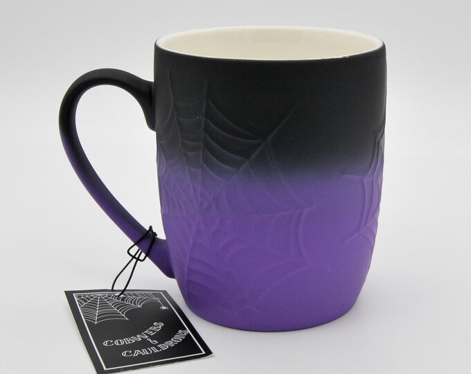 Spider Web Ceramic Mug, Halloween Coffee Cup, 16oz Cauldrons & Cobwebs ...