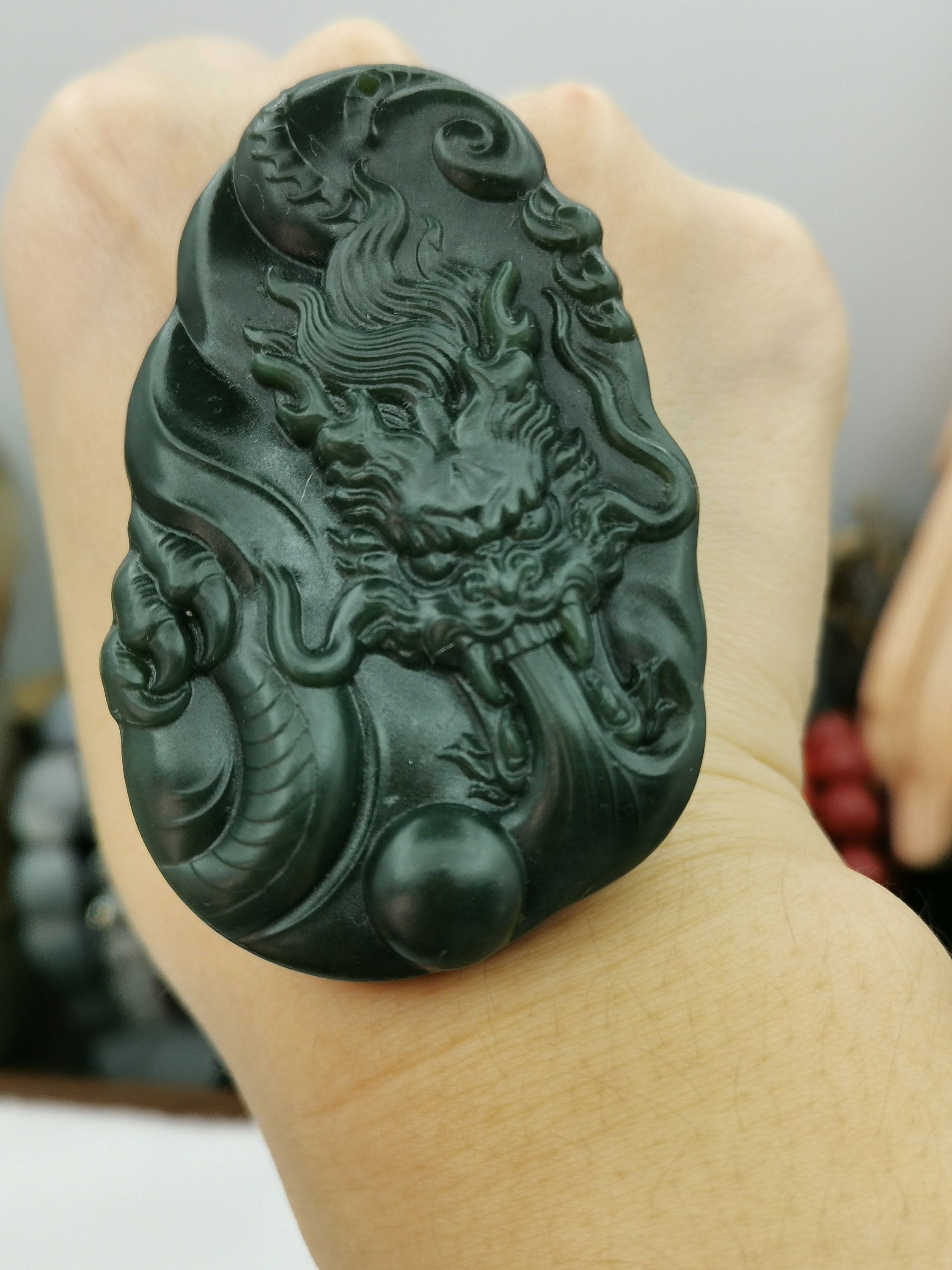 Natural drak Green jade Dragon hand-carvedChinese HETIAN | Etsy