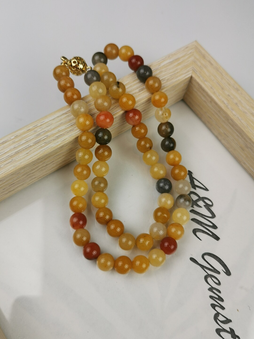 Natural 7mm Brown/orange Jade Bead (jinsi Jade,金丝玉)necklace-16 Inch,18 ...