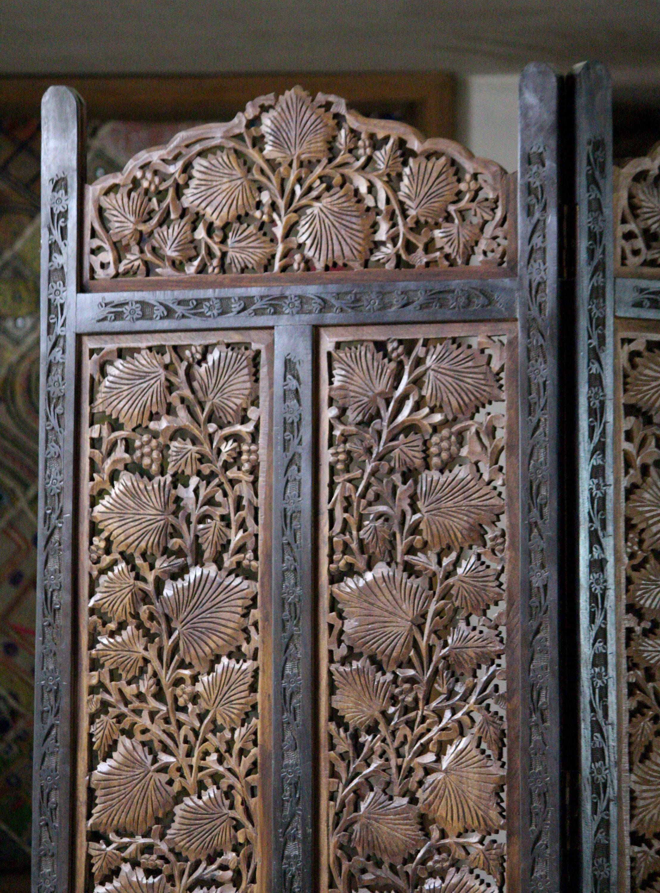 Rare Handcrafted Wooden Carved Room Divider Screen With Intricate ...