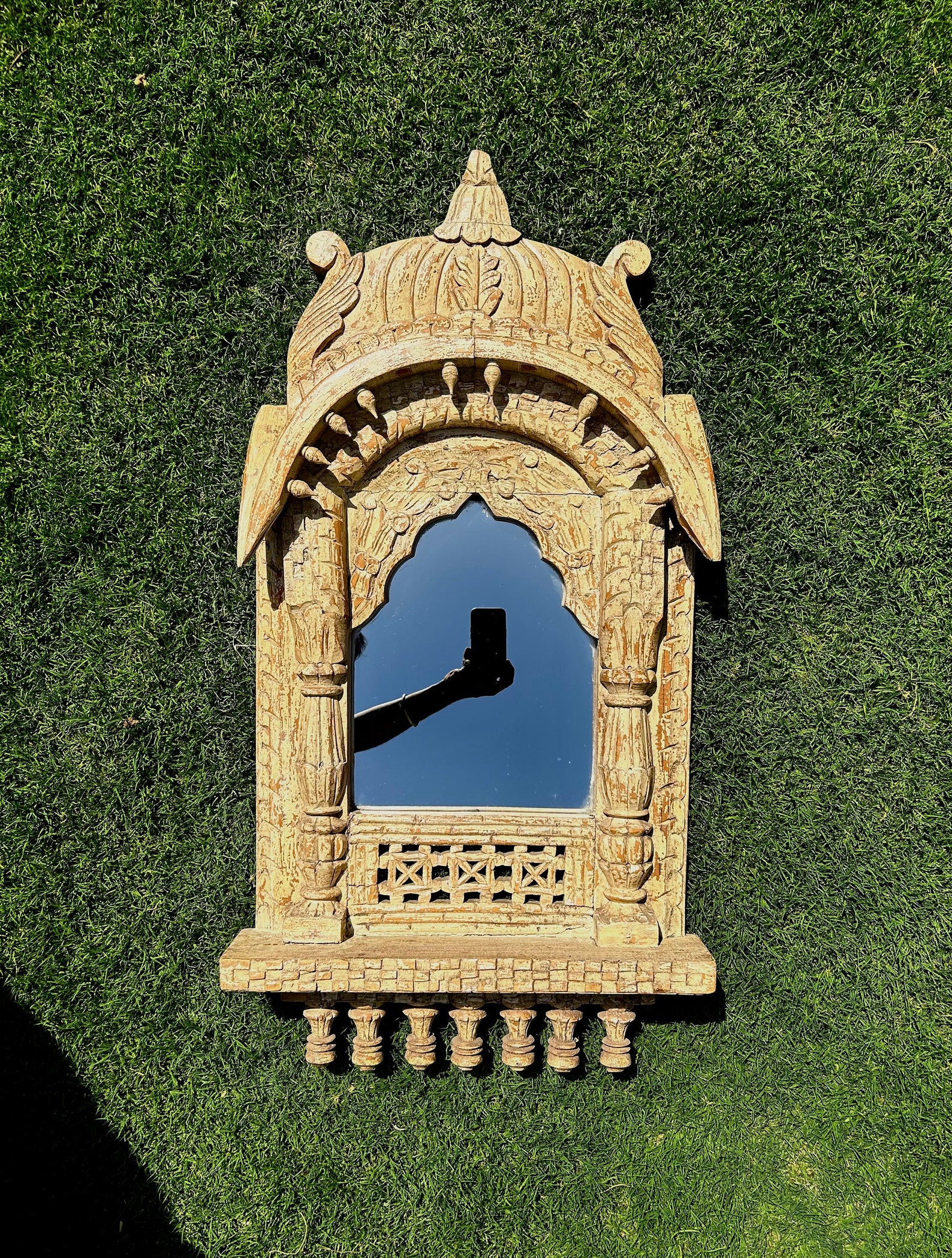 Antique Handmade Wooden Jharokha Window Frame With Mirror Wall Hanging ...