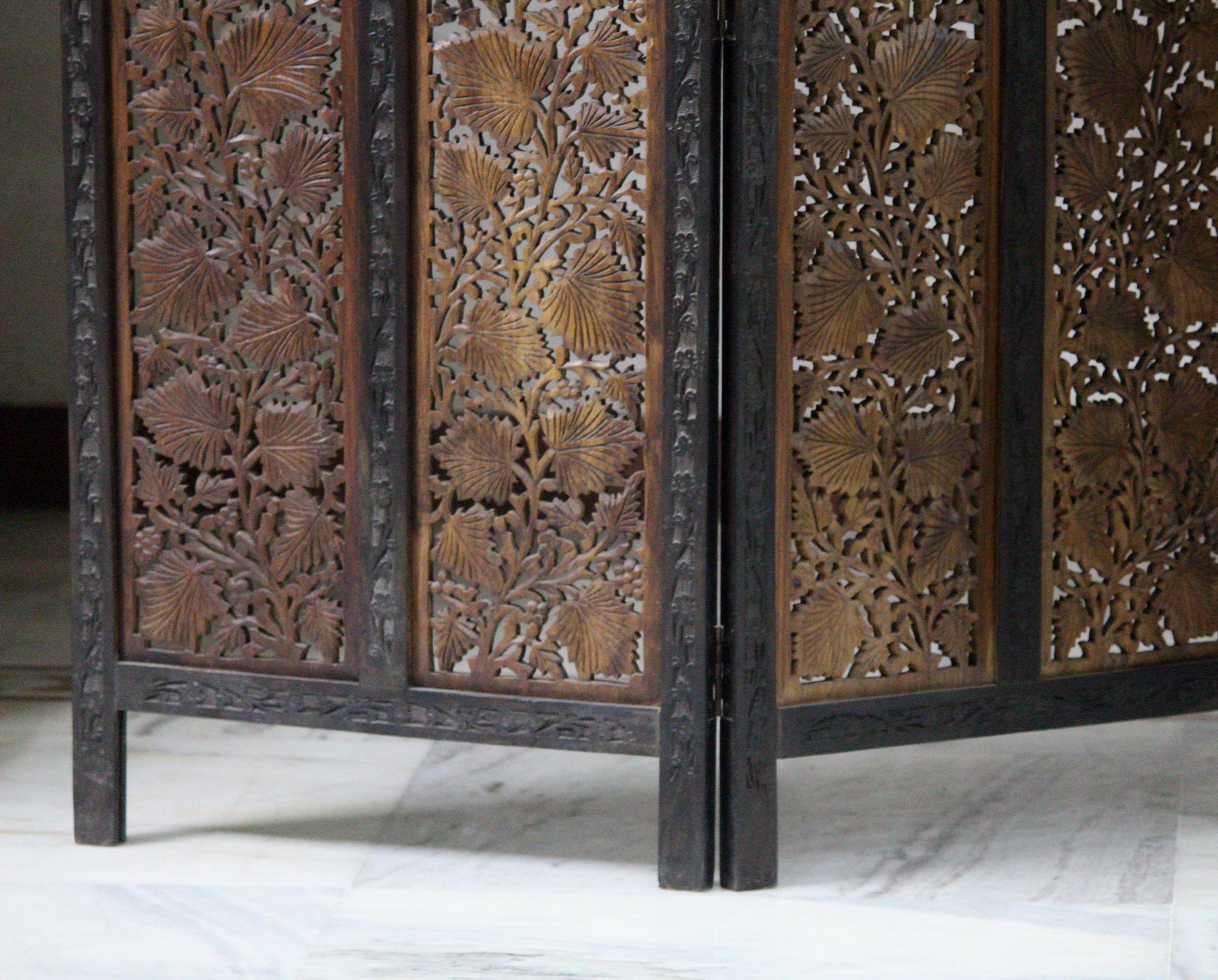Rare Handcrafted Wooden Carved Room Divider Screen With Intricate ...