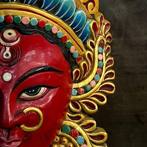 Handcrafted South Indian Wooden Mask - Traditional Goddess Durga Mask ...