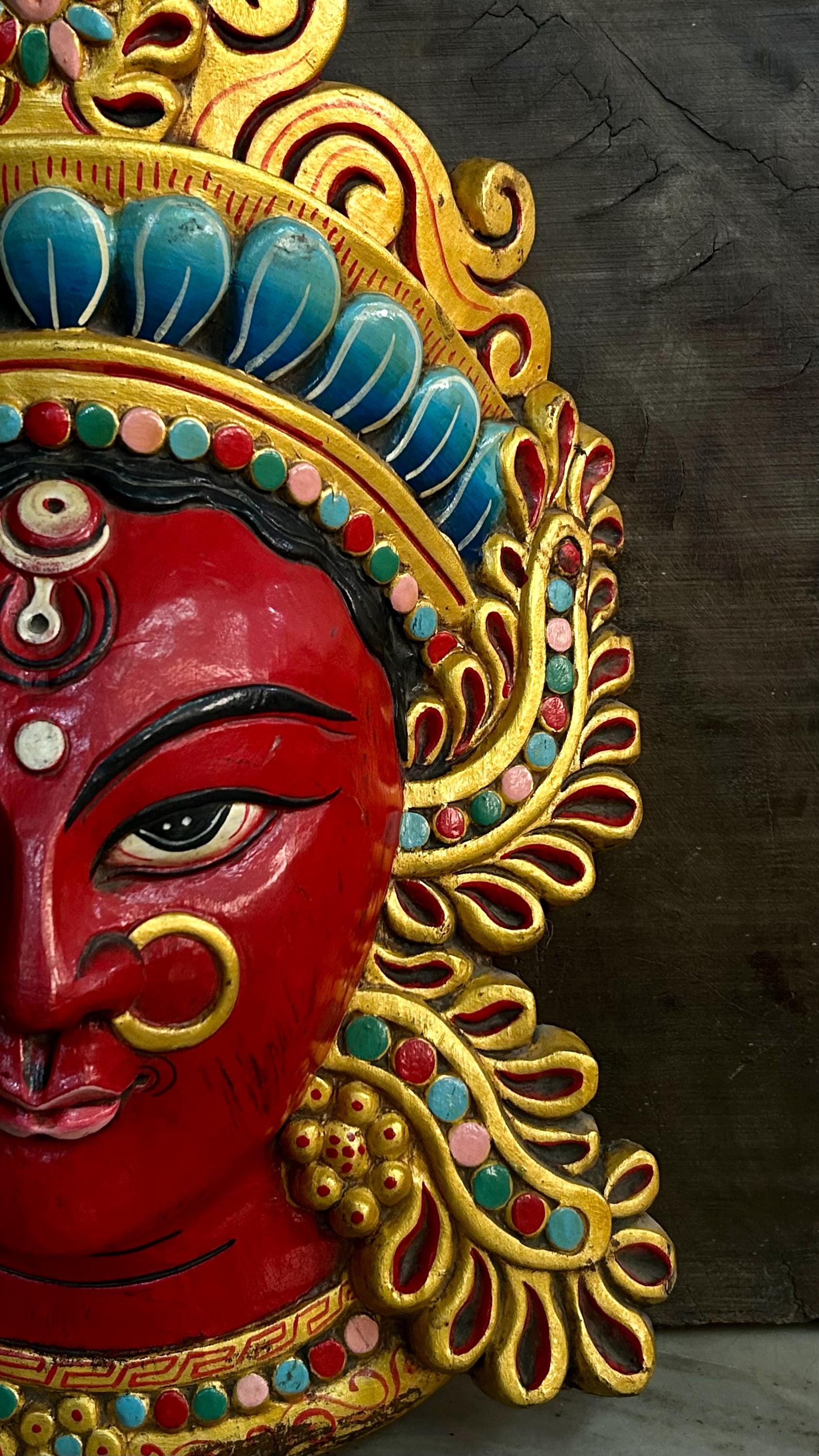 Handcrafted South Indian Wooden Mask - Traditional Goddess Durga Mask ...