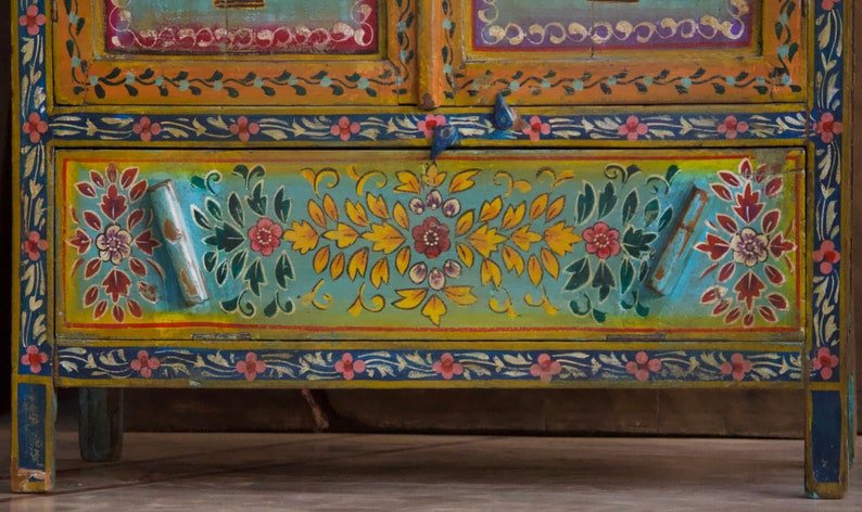 Wooden Console Table, Floral Painted Sideboard, Vintage Home Decor ...