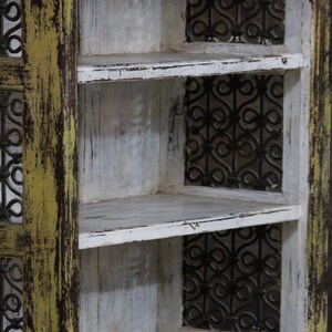 Rustic Wooden Bookshelf With Iron Grill Design, Unique Vintage Display ...