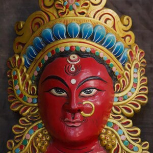 Handcrafted South Indian Wooden Mask - Traditional Goddess Durga Mask ...