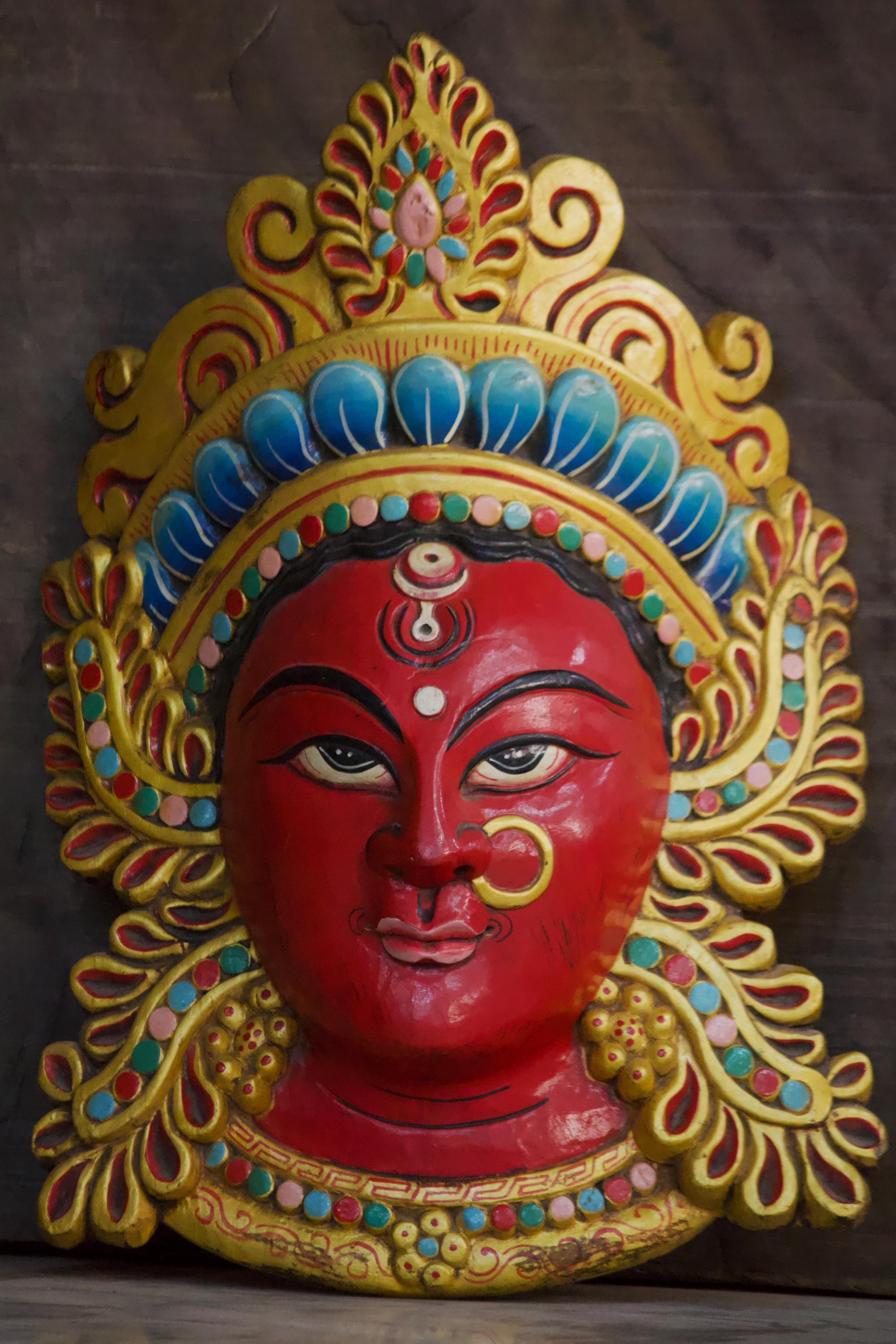 Handcrafted South Indian Wooden Mask - Traditional Goddess Durga Mask ...