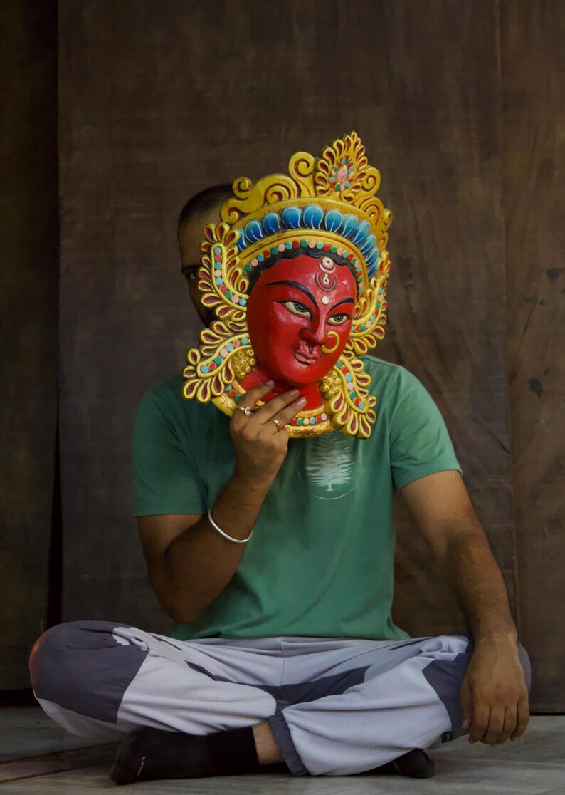 Handcrafted South Indian Wooden Mask Traditional Goddess Durga Mask ...