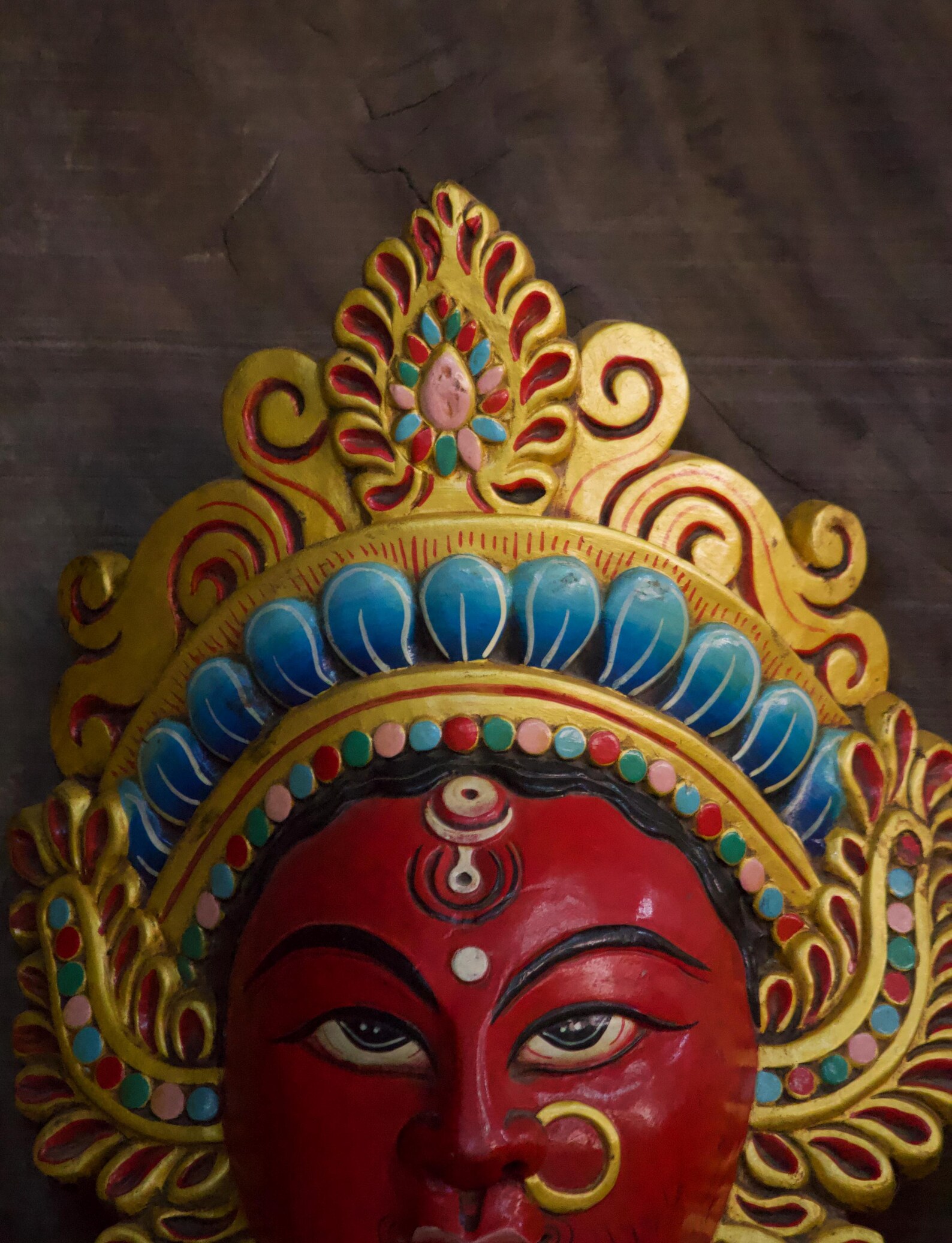 Handcrafted South Indian Wooden Mask - Traditional Goddess Durga Mask ...