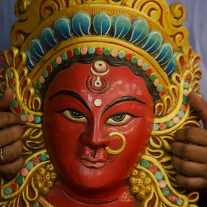 Handcrafted South Indian Wooden Mask - Traditional Goddess Durga Mask ...