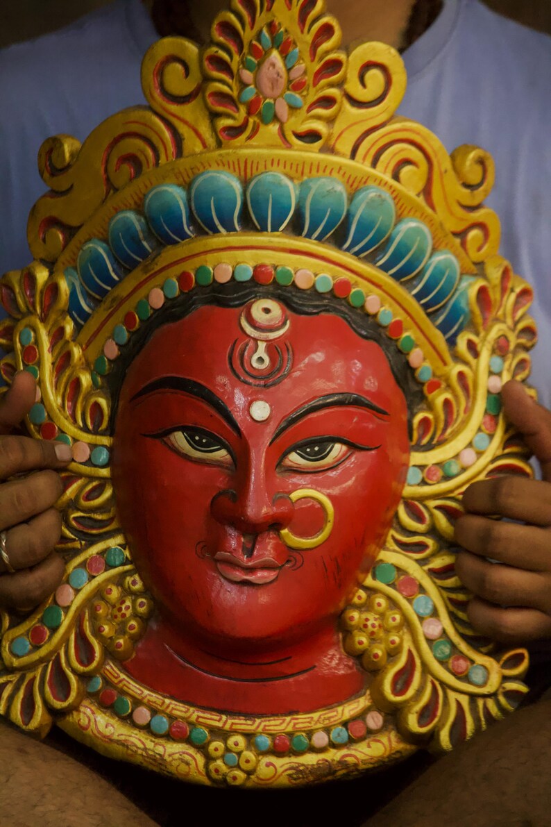 Handcrafted Goddess Durga Mask: South Indian Wooden Wall Decor - Etsy