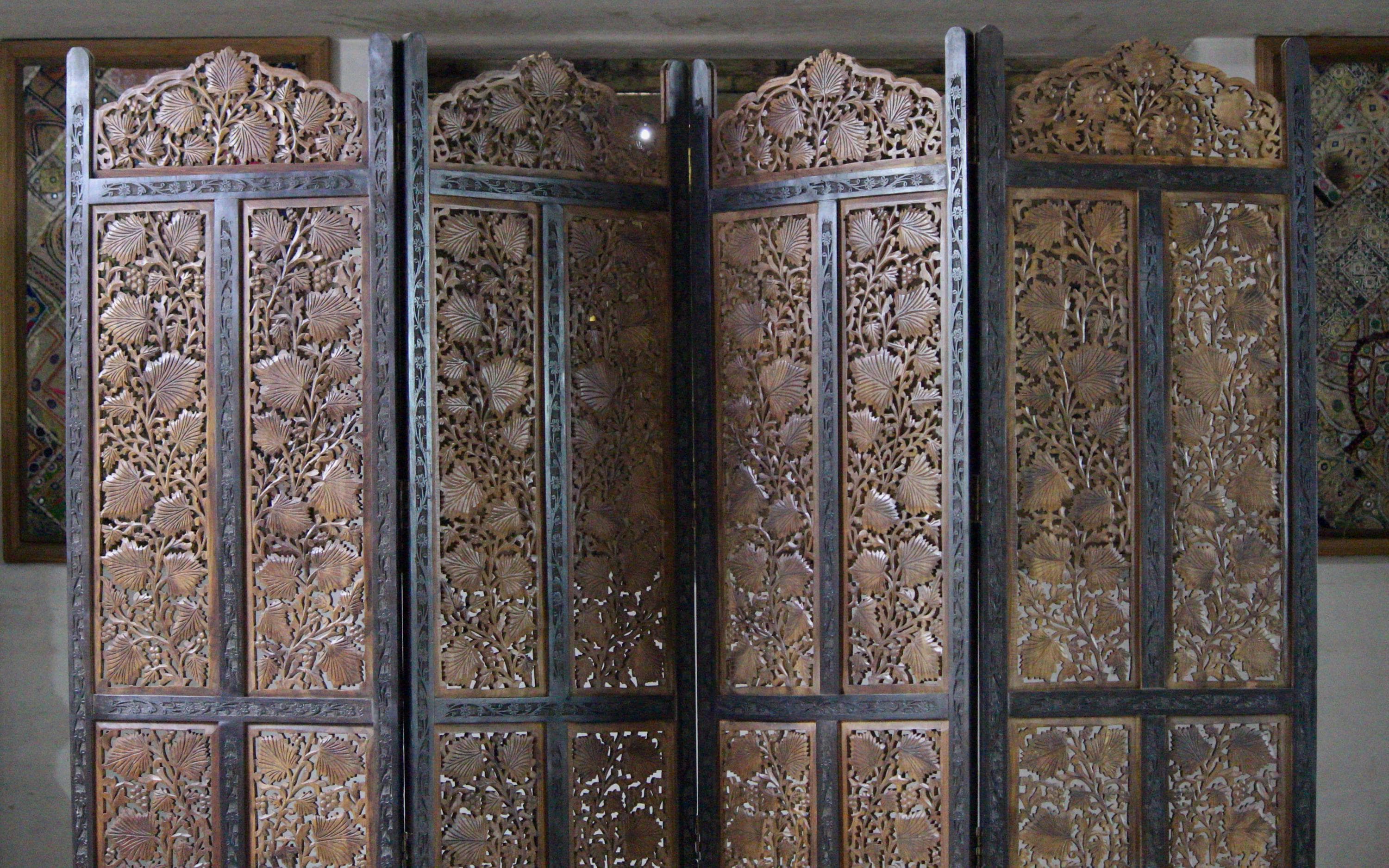 Rare Handcrafted Wooden Carved Room Divider Screen With Intricate ...