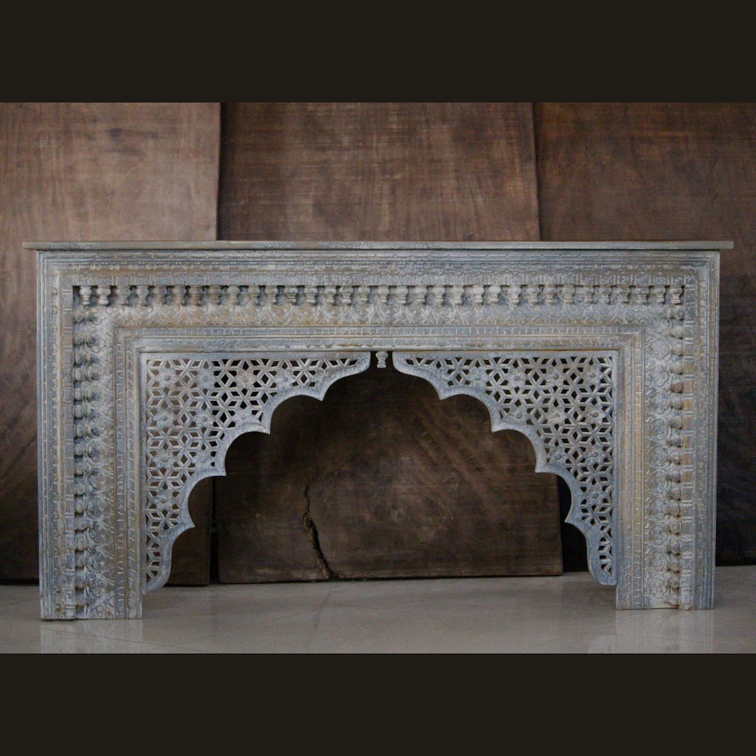 Hand-carved Vintage Mango Wood Console Table: Rustic Lattice Design - Etsy