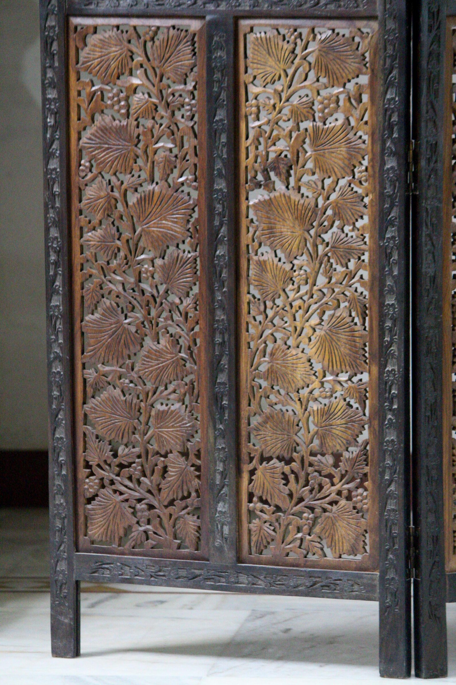 Rare Handcrafted Wooden Carved Room Divider Screen With Intricate ...