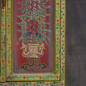 Hand-painted Floral Vintage Wooden Cabinet Red Rustic Storage Cupboard ...