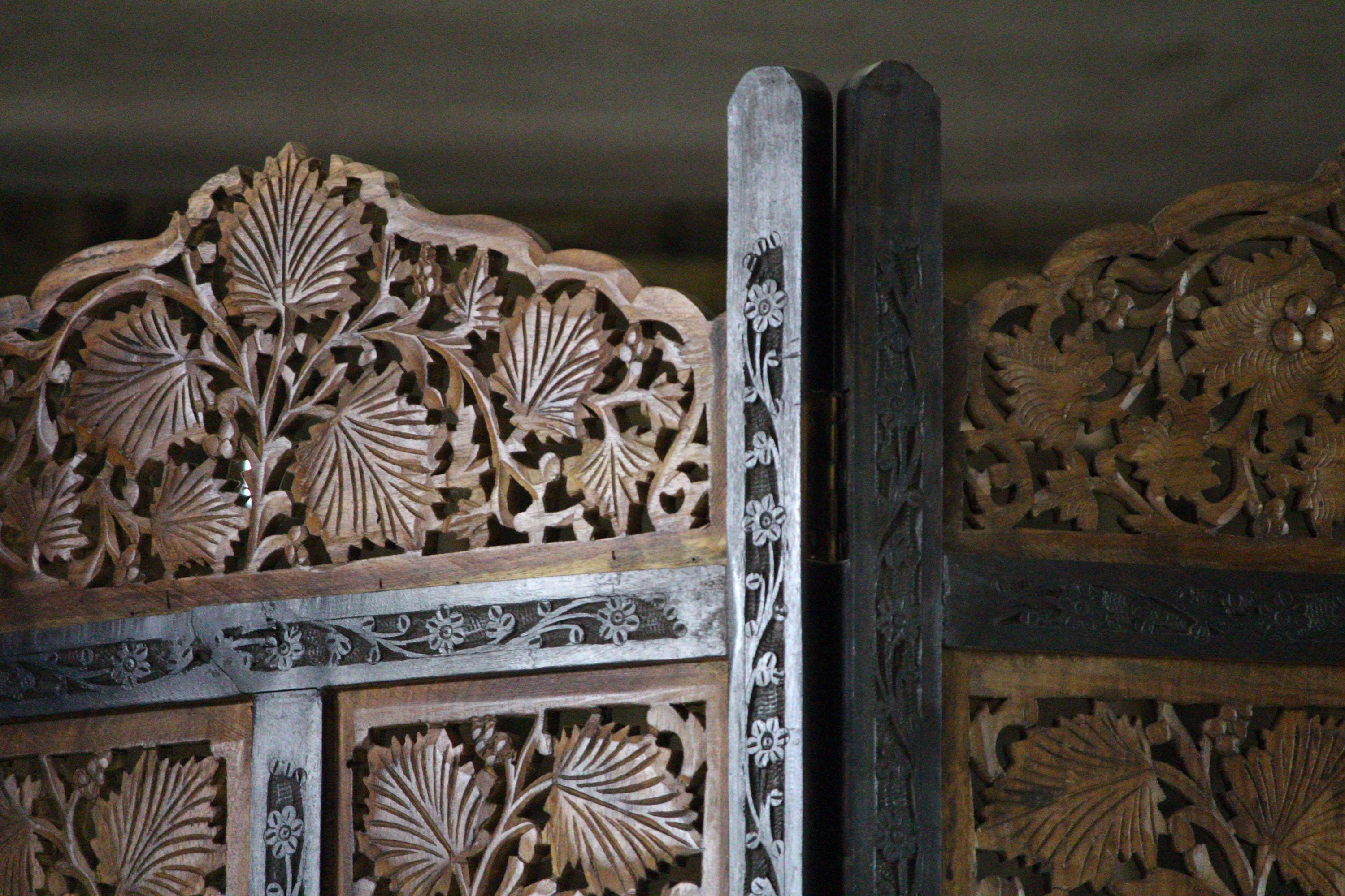 Rare Handcrafted Wooden Carved Room Divider Screen With Intricate ...