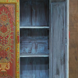 Hand-painted Floral Vintage Wooden Cabinet Red Rustic Storage Cupboard ...