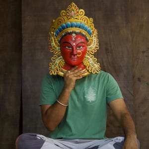 Handcrafted South Indian Wooden Mask - Traditional Goddess Durga Mask ...