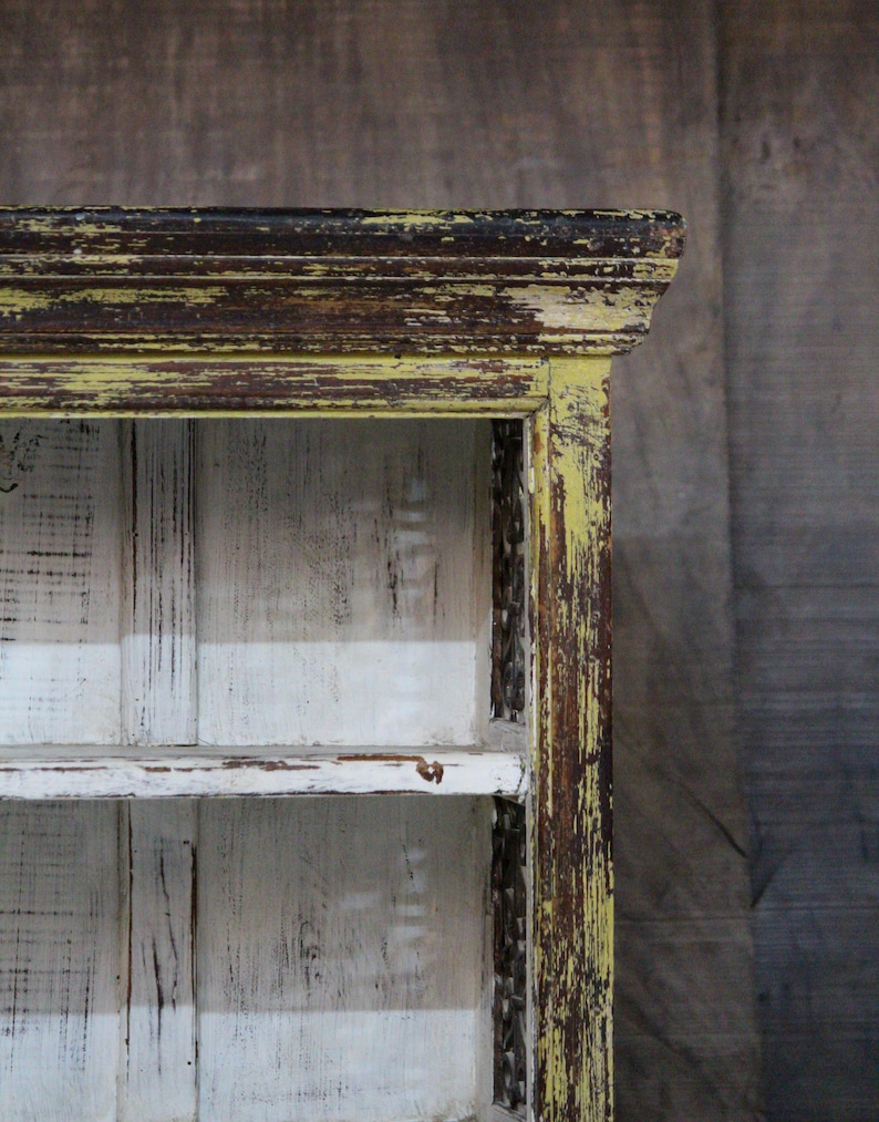 Rustic Wooden Bookshelf With Iron Grill Design, Unique Vintage Display ...
