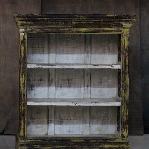 Rustic Wooden Bookshelf With Iron Grill Design, Unique Vintage Display ...