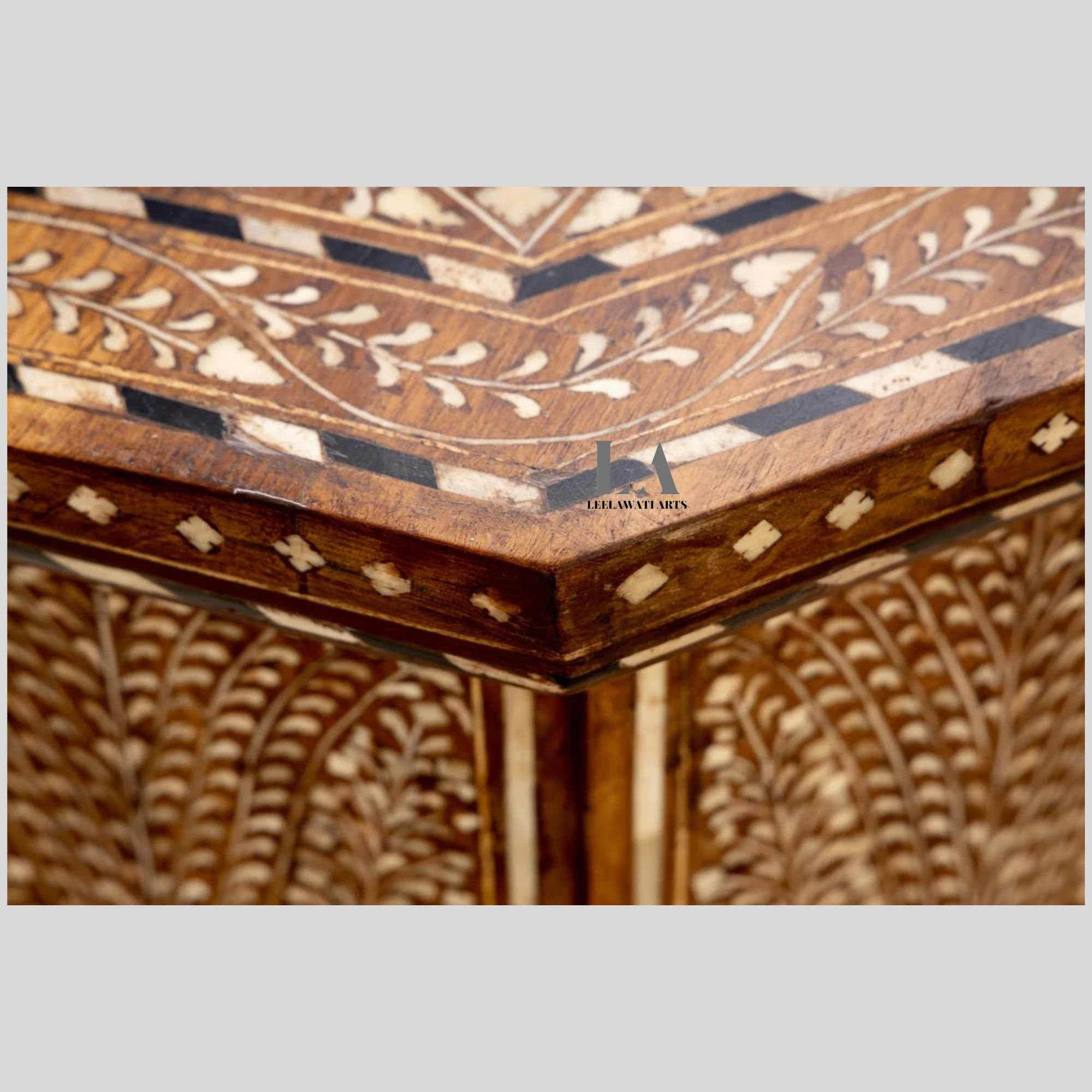 Luxury Wood Bone Inlay Bedside Table Night Stand Table Wood Bone Inlaid ...