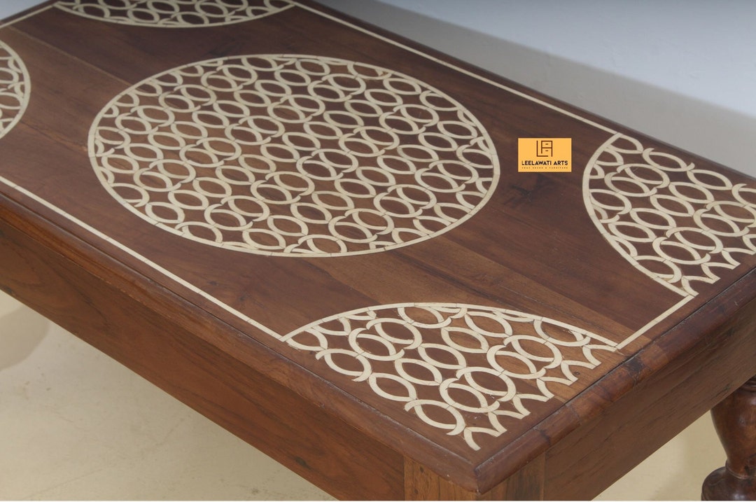 Wood Inlaid Coffee Table Bone Inlay Teak & Mango Wood - Etsy