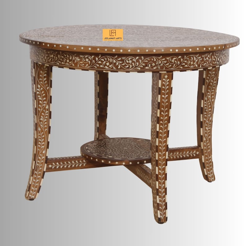 Wood Bone Inlay Round Side Table / Coffee Table / Inlay Coffee Table ...