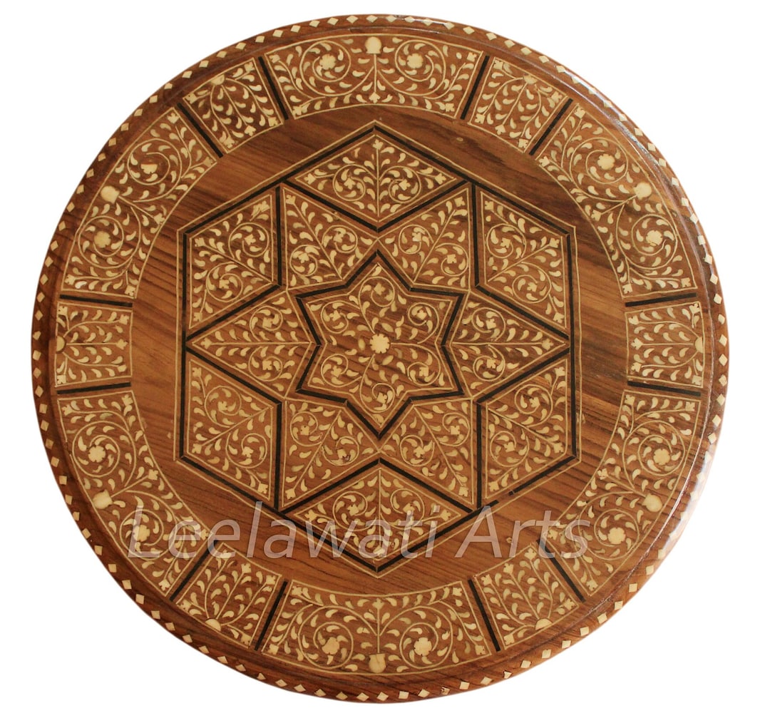 Wood Bone Inlaid Round Table | Wood Bone Inlay Table | Home Décor ...