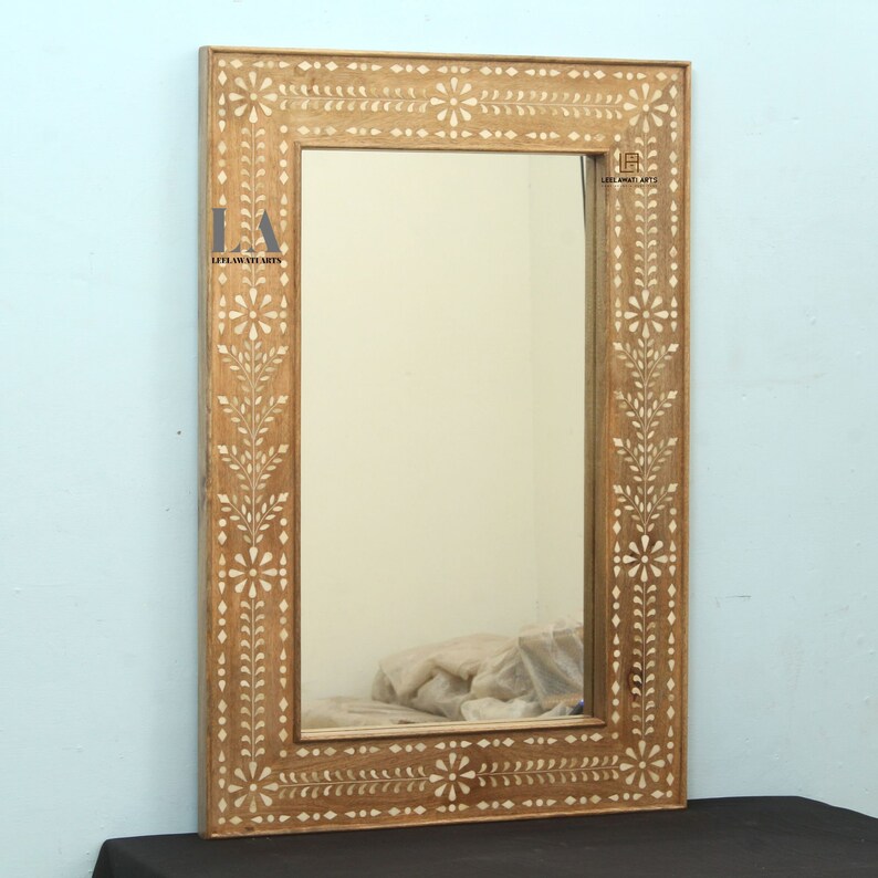 Wood Bone Inlay Mirror Frame Home Décor Wall Hanging Frame Table Top ...