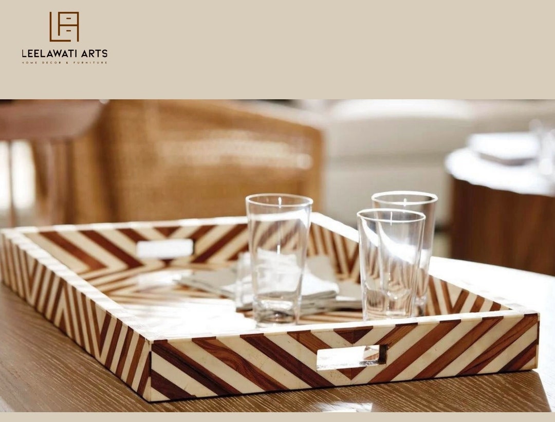 Home Décor Wood Bone Inlay Serving Tray - Etsy