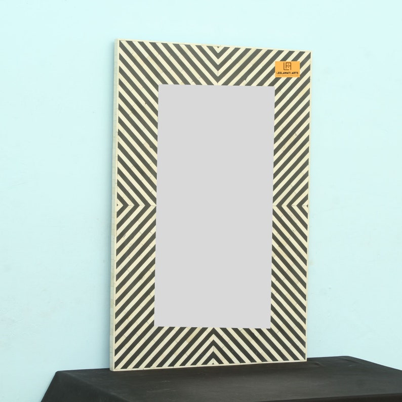 Home Decorative Bone Inlay Line Design Black and White Mirror Frame and ...