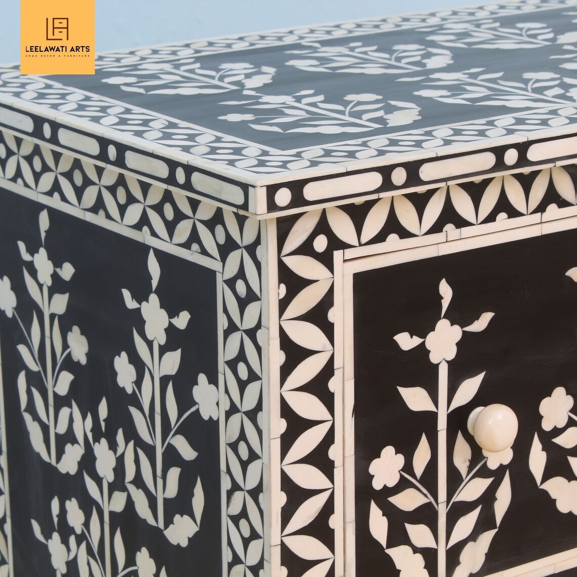 Living Room Bone Inlay Flower Design 2 Drawer Dressers Table Bedside ...