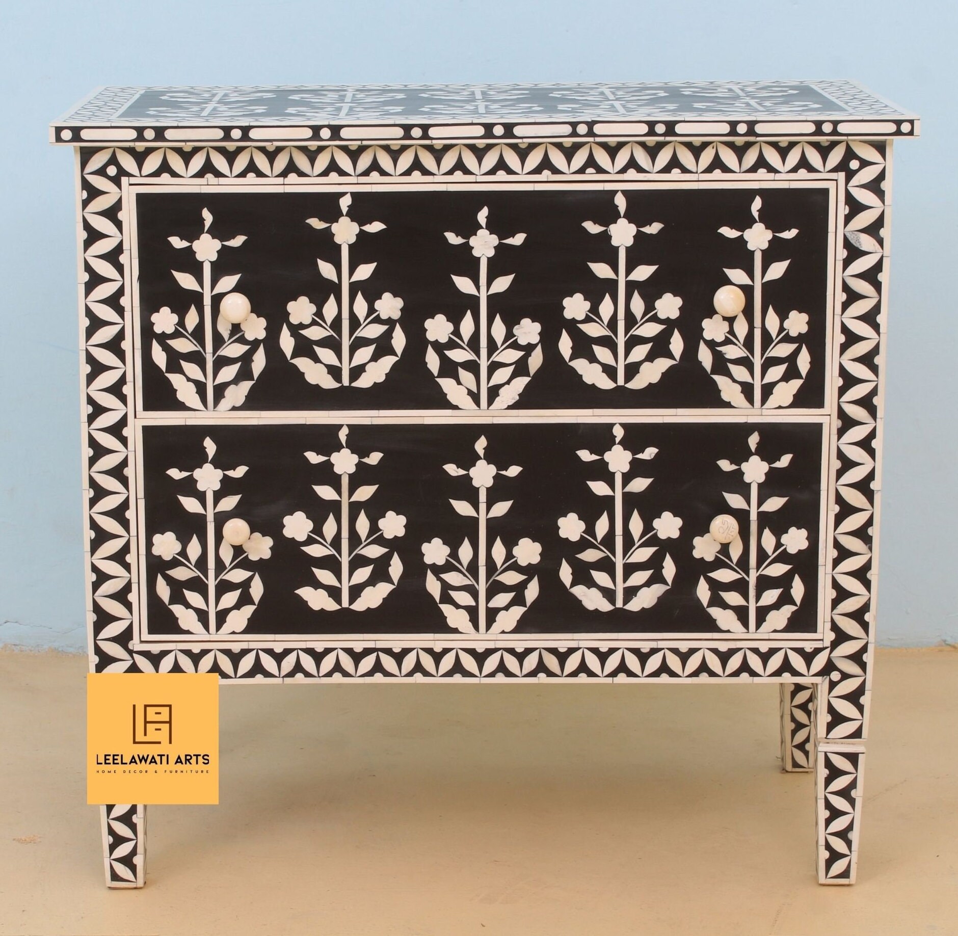 Living Room Bone Inlay Flower Design 2 Drawer Dressers Table - Etsy
