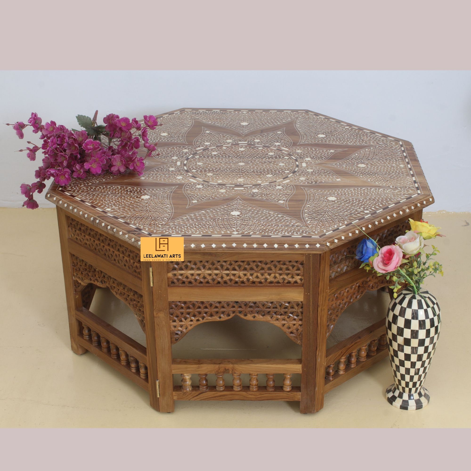 Wood Bone Inlay Coffee Table Wood Inlaid Coffee Table Octagonal Inlaid ...