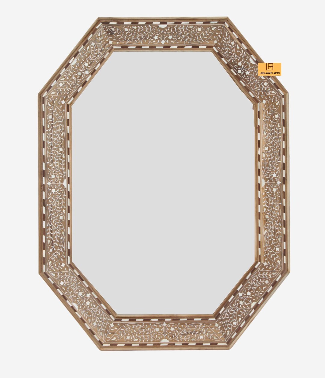Floral Inlay Wood Mirror Frame Handmade Wall Decor - Etsy