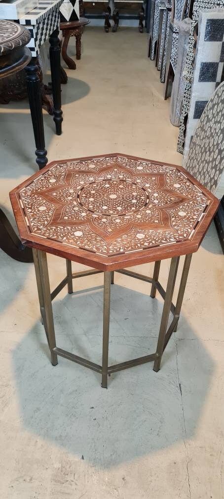 Wooden Bone Inlay Octangle Side Table Brass Coating Leg - Etsy