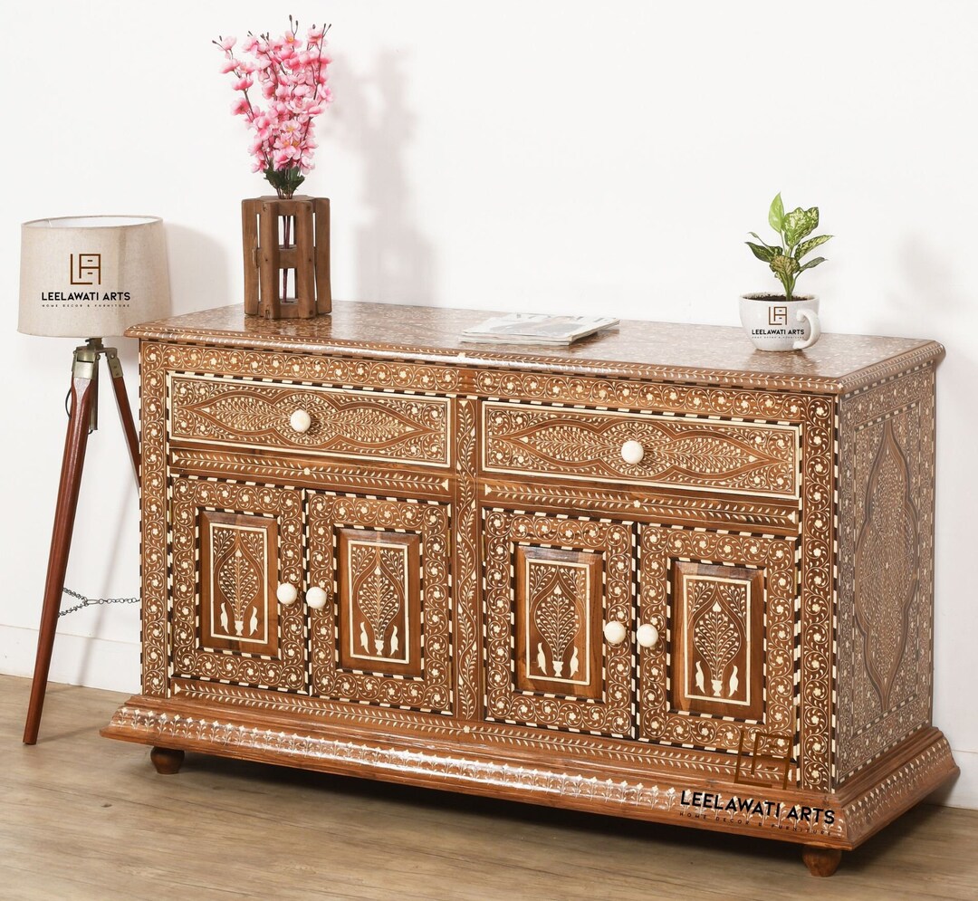 Luxury Home Living Room Sideboard Bone Inlay Sideboard / Wood Bone ...