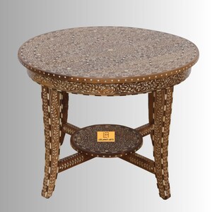 Wood Bone Inlay Round Side Table / Coffee Table / Inlay Coffee Table ...