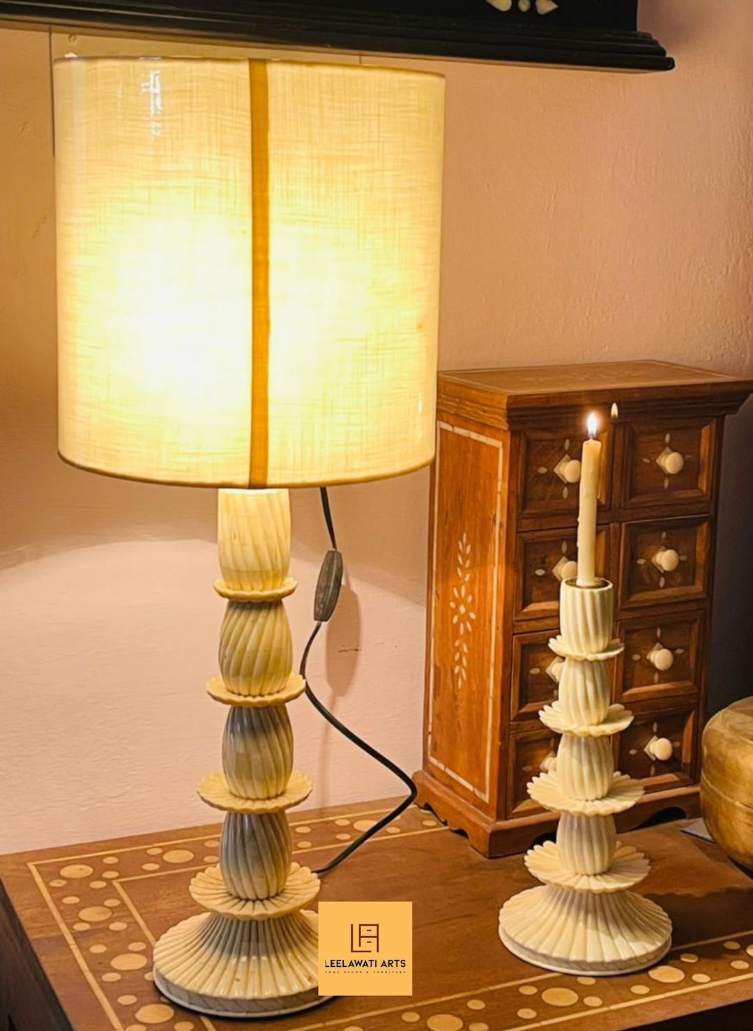 Bone Inlay Lamp Home Decorative Bone Inlay Carved Lamp Table - Etsy