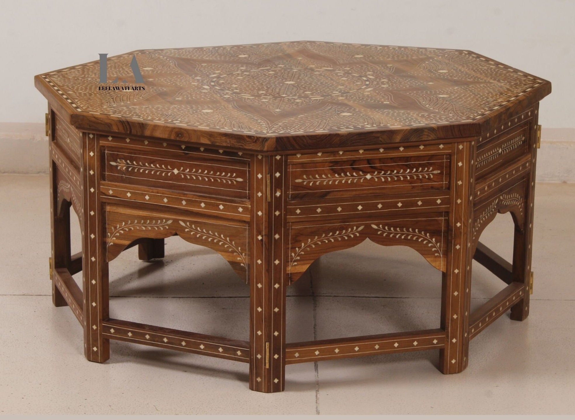 Wood Bone Inlay Octagon Side Table / Coffee Table / Inlay Coffee Table ...
