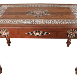 Wood Inlaid Table | Luxury Home Wood Mother of Pearl Desk Table ...