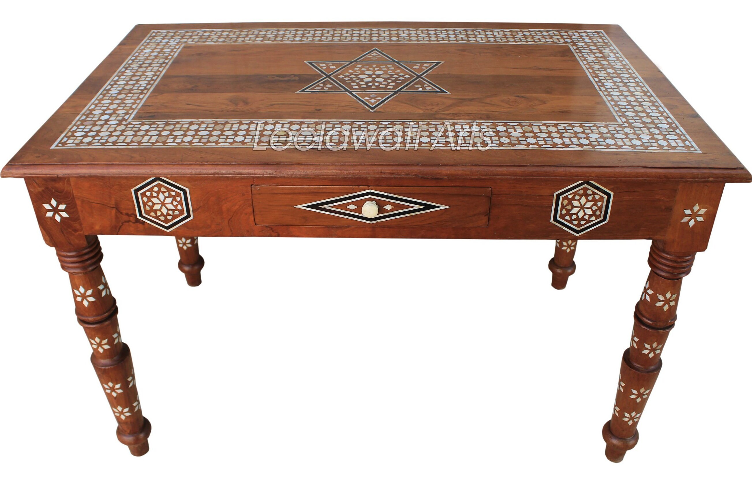 Wood Inlaid Table | Luxury Home Wood Mother of Pearl Desk Table ...