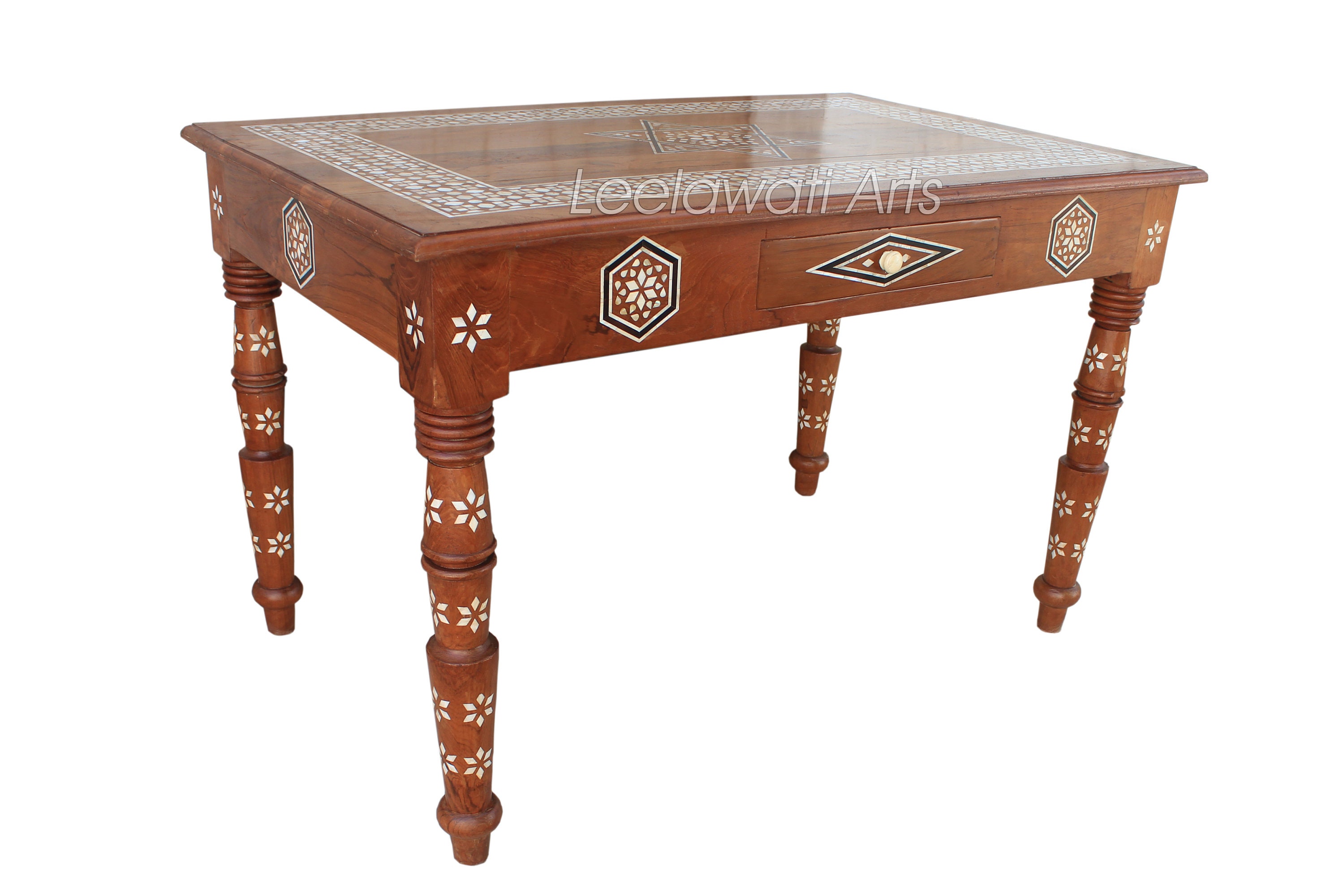 Wood Inlaid Table | Luxury Home Wood Mother of Pearl Desk Table ...