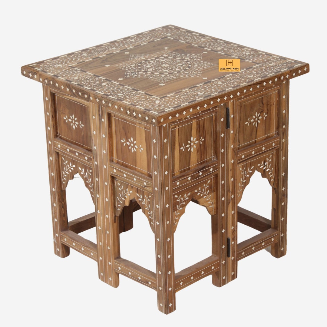 Wood Bone Inlaid Table Home Décor | Wood Bone Inlay Side Table ...